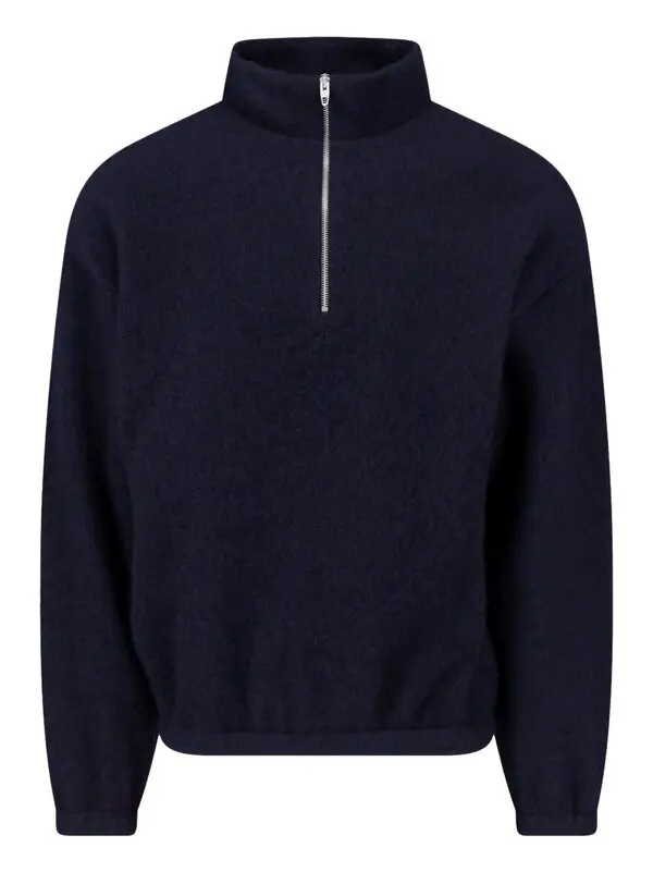 JIL SANDER Wool Blend Zip Sweater - Blue