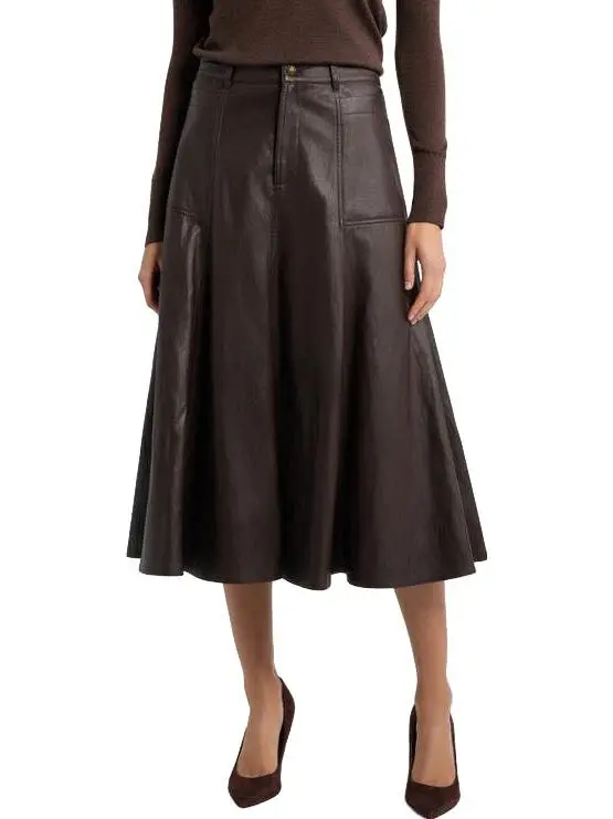 Kobi Halperin Ellen Faux Leather A-line Midi Skirt - Dark Brown