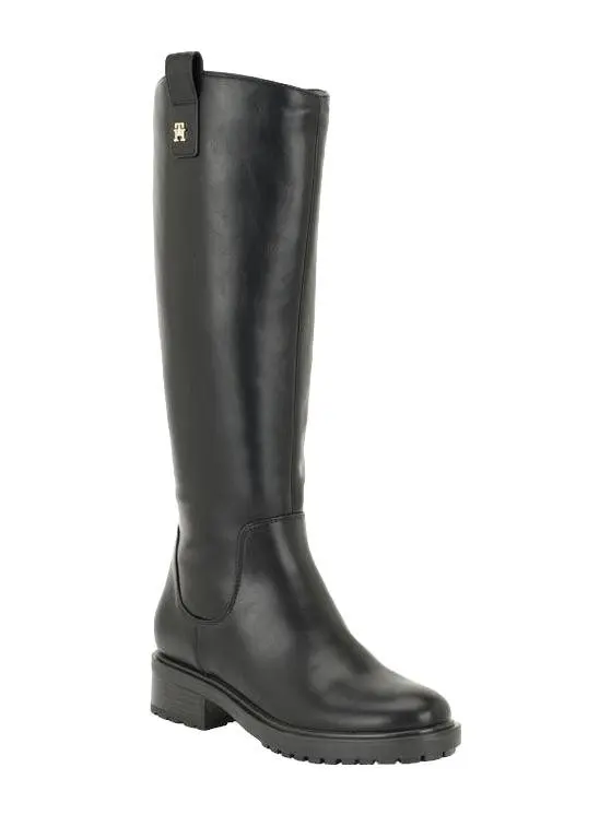 Tommy Hilfiger Knee-high Faux Leather Boot With Hardware Detail - Black