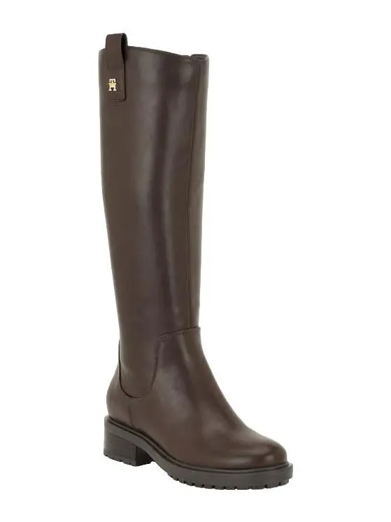 Tommy Hilfiger Knee-high Faux Leather Boot With Hardware Detail - Dark Brown