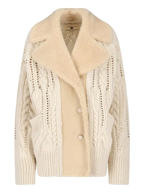 Ermanno Scervino Virgin Wool And Shearling Cardigan - Cream