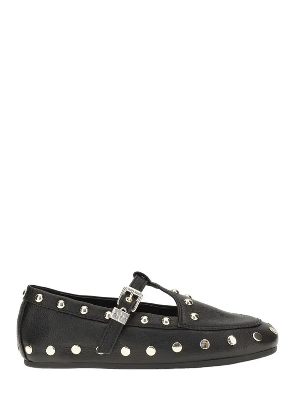 GANNI Mary Jenny Studded Ballerinas In Pebbled Leather - Black