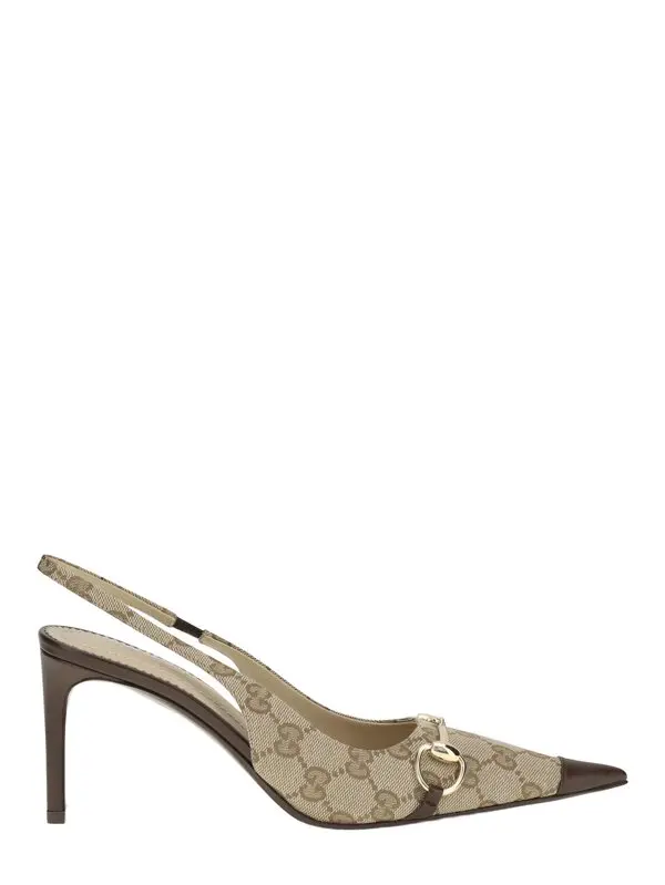 Gucci Donna Slingback Pumps In Gg Fabric With Horsebit Detail - Beige