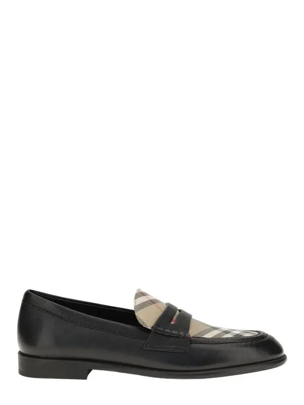 Burberry Opal Leather And Check Loafers - Black