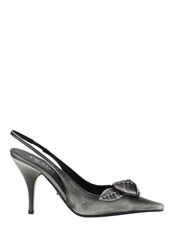 Prada Floral-detail Leather Slingback Pumps - Grey