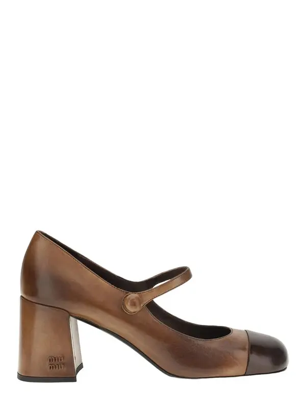 Miu Miu Leather Mary Jane Ballerinas With Block Heel - Brown