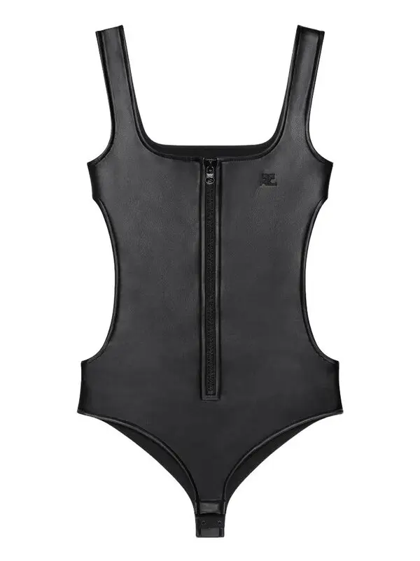 COURREGES Cut-out Faux Leather Body With Frontal Zip - Black