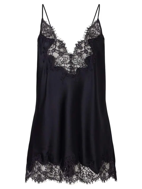 SKIMS Lace-trimmed Silk-blend Satin Slip Dress - Black