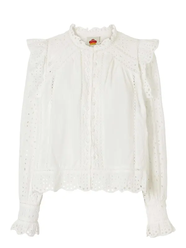Farm Rio Broderie Anglaise Cotton Blouse - White