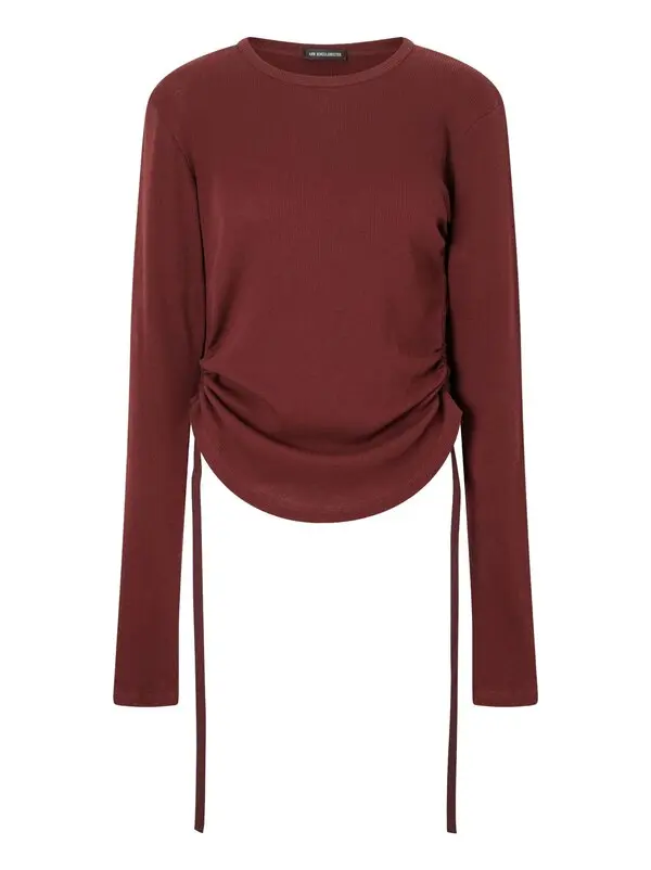 ANN DEMEULEMEESTER Gathered Ribbed Cotton T-shirt - Merlot