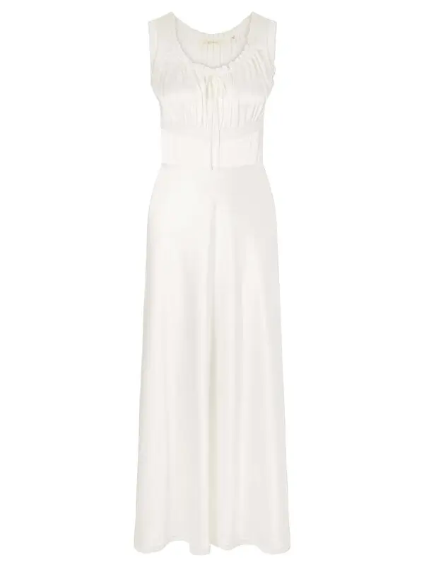 DÔEN Adalie Lace-trimmed Gathered Silk-satin Midi Dress - Off-white