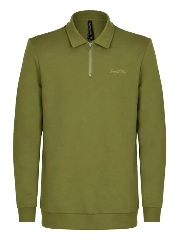 DAVID WEJ Enzo Cotton Zip Polo - Green