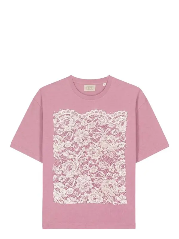 EFFEI Lumiere Lace Insert T-shirt - Pink