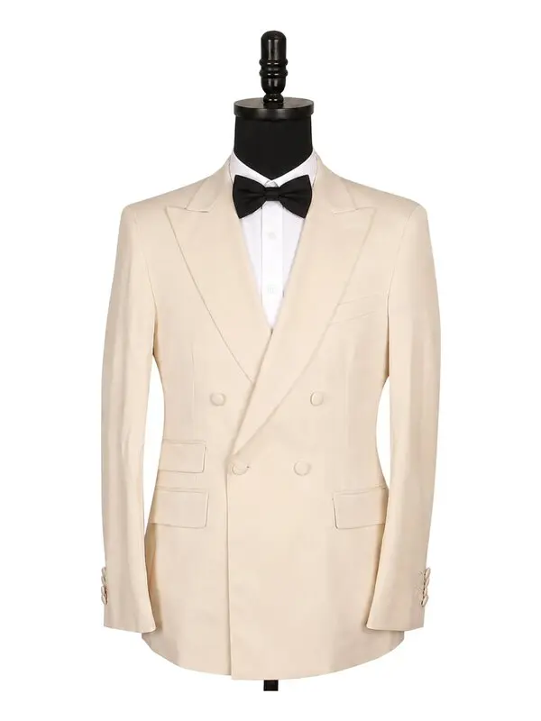 DAVID WEJ Neutrals Alfredo Double Breasted Peak Lapel Blazer In Ivory - White