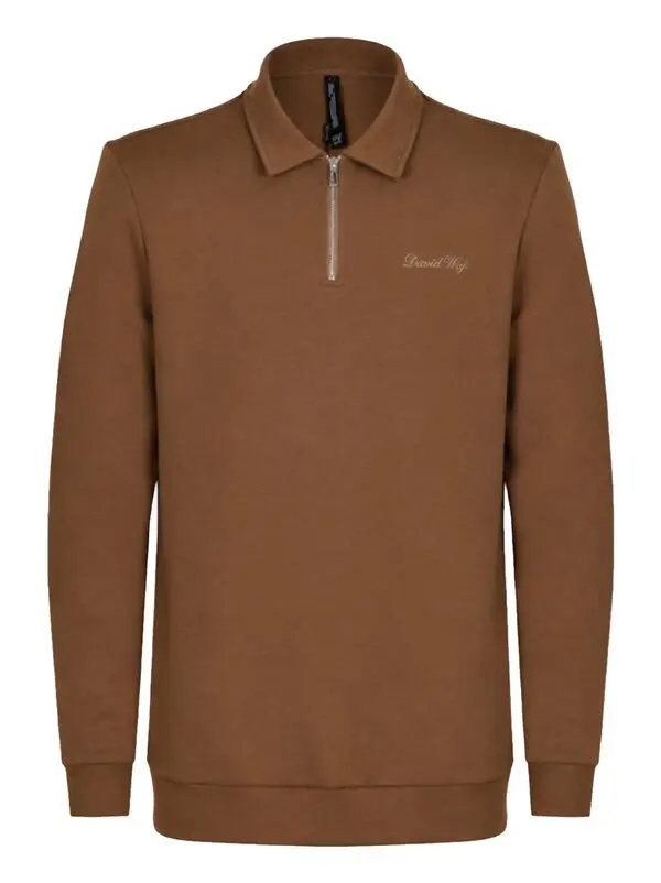 DAVID WEJ Enzo Cotton Zip Polo - Brown