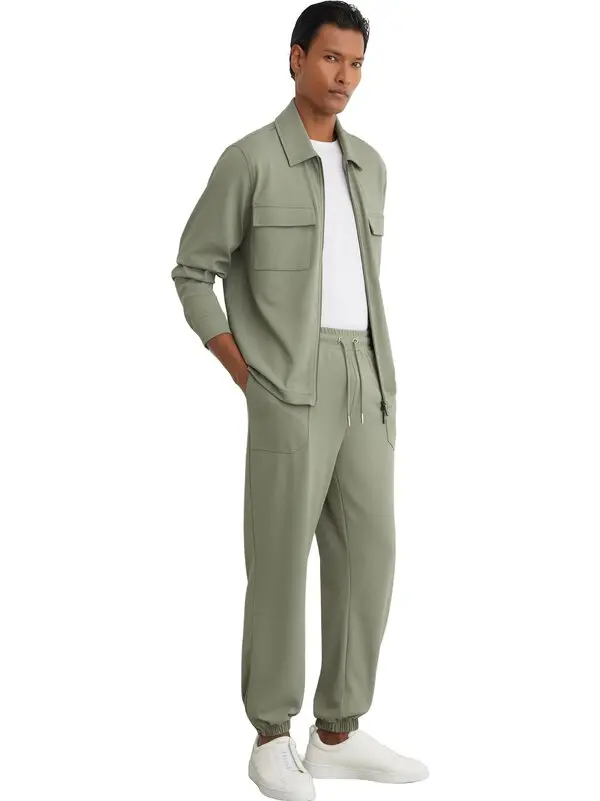REISS Crescent R-flex Stretch-twill Cuffed Joggers - Sage Green