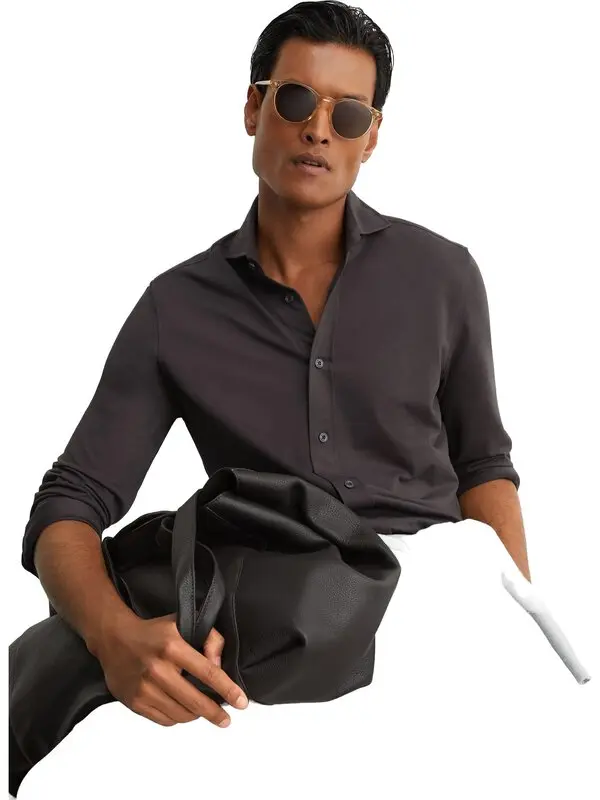 REISS Monaco R-flex Cotton-blend Stretch Jersey Shirt Slim-fit - Dark Brown
