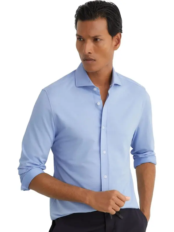 REISS Monaco R-flex Cotton-blend Stretch Jersey Shirt Slim-fit - Soft Blue