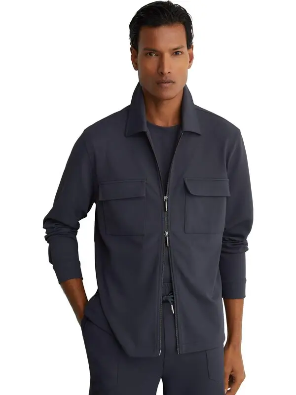 REISS Glover R-flex Stretch-twill Zip-through Overshirt - Airforce Blue