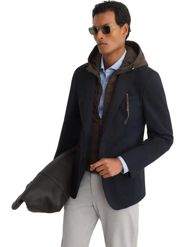 REISS Single-breasted Blazer With Removable Padded Gilet Insert - Navy/brown