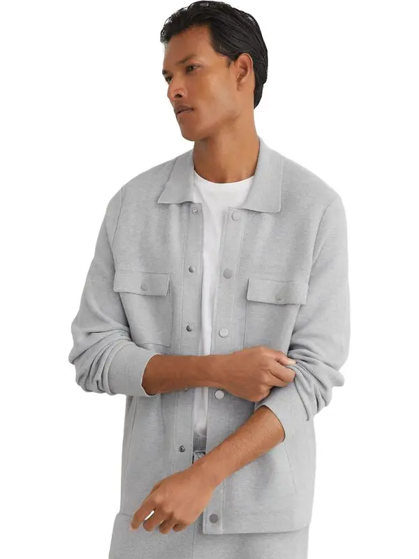 REISS Plaistow R-flex Knitted Press-stud Overshirt - Soft Grey