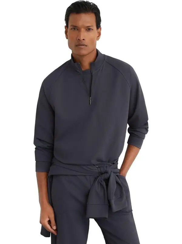 REISS Eytan R-flex Stretch-twill Half-zip Sweatshirt - Airforce Blue