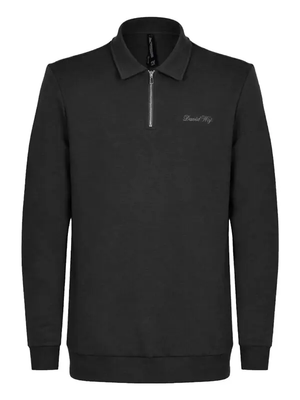 DAVID WEJ Enzo Cotton Zip Polo - Black