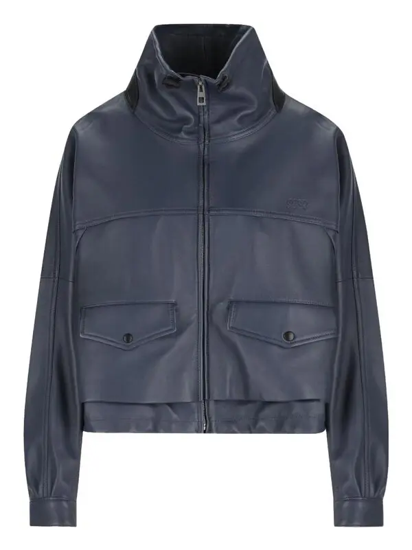 Loewe Leather Zip-up Jacket With Stand Collar - Blue