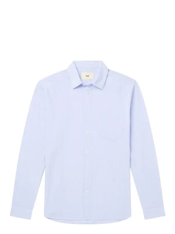 Folk Striped Seersucker Cotton Shirt - Blue