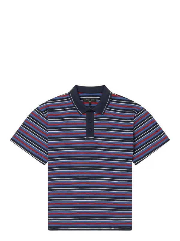 Rag & Bone Striped Cotton-piqué Polo Shirt - Blue
