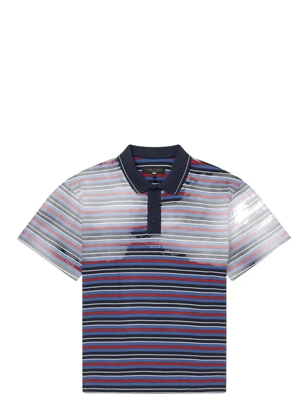 Rag & Bone Striped Cotton-piqué Polo Shirt - Navy