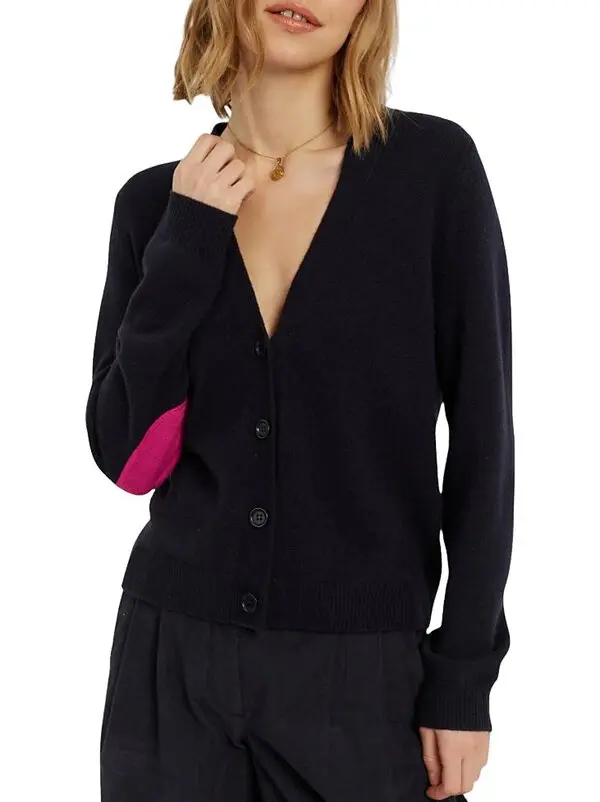 Chinti & Parker Wool-cashmere V-neck Cardigan With Contrast Elbow Patches - Navy