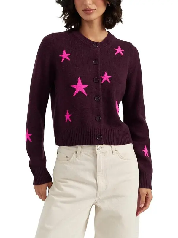 Chinti & Parker Wool-cashmere Star Round-neck Cardigan - Aubergine