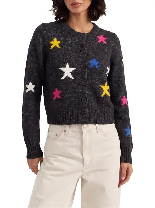 Chinti & Parker Wool-cashmere Star Round-neck Cardigan - Black