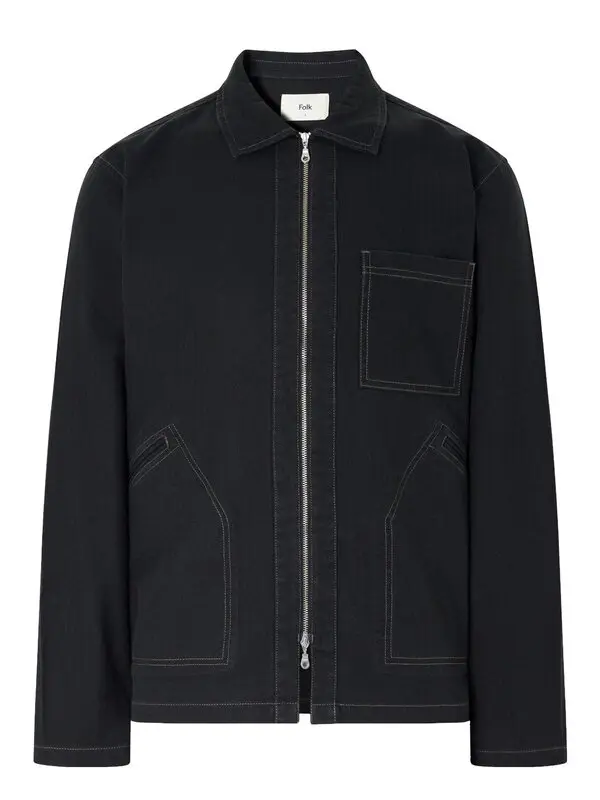 Folk Cotton-twill Zip-up Overshirt - Black