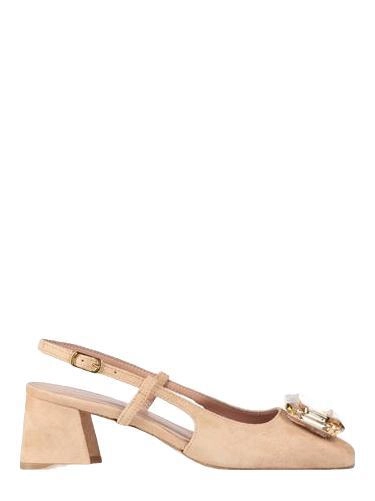 BALDININI Suede Embellished Slingback Pumps - Beige