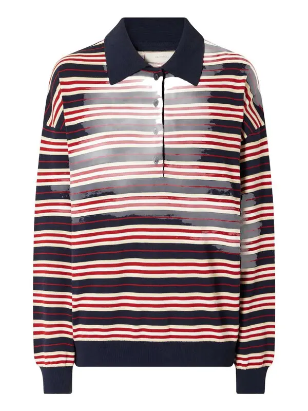 Faithfull The Brand Harlow Striped Knitted Polo Shirt - Navy