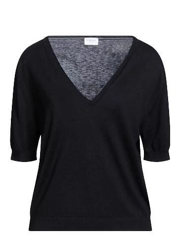 CRUNA Silk Cotton V-neck Short Sleeve Sweater - Black