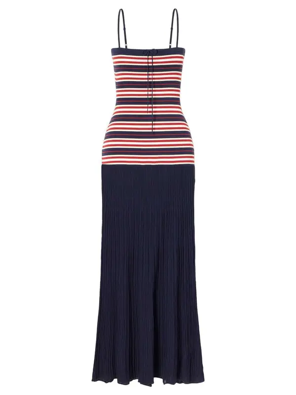 Faithfull The Brand Doris Striped Cotton-blend Maxi Dress With Bow Detail - Navy