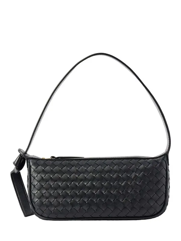 Bottega Veneta Intrecciato 19 Leather Shoulder Bag - Black