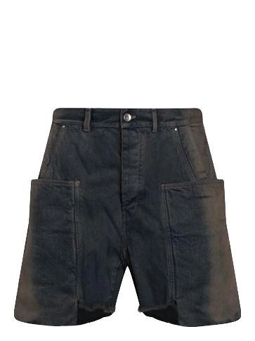 Rick Owens Cotton Denim Cargo Shorts - Blue