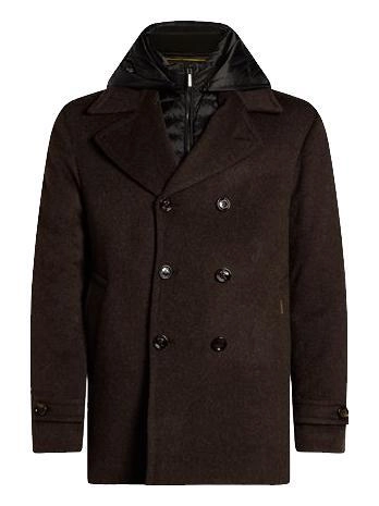 MOORER Wool And Cashmere Pea Coat With Detachable Hood - Brown