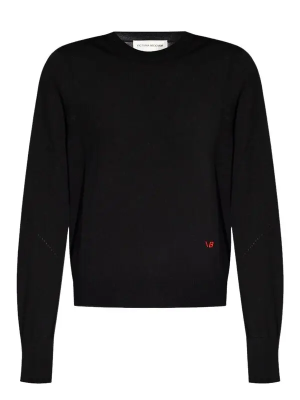 Victoria Beckham Logo-embroidered Merino Wool Jumper - Black