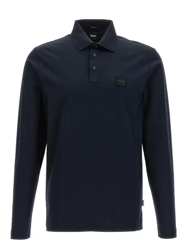 Hugo Boss Logo Patch Long-sleeved Polo Shirt - Black