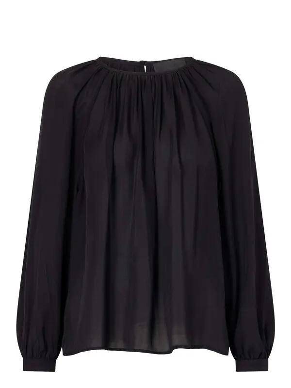 NILI LOTAN Saint Tropez Gathered Silk-chiffon Blouse - Black