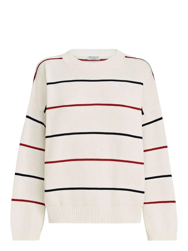 Brunello Cucinelli Cotton Striped Sweater - White