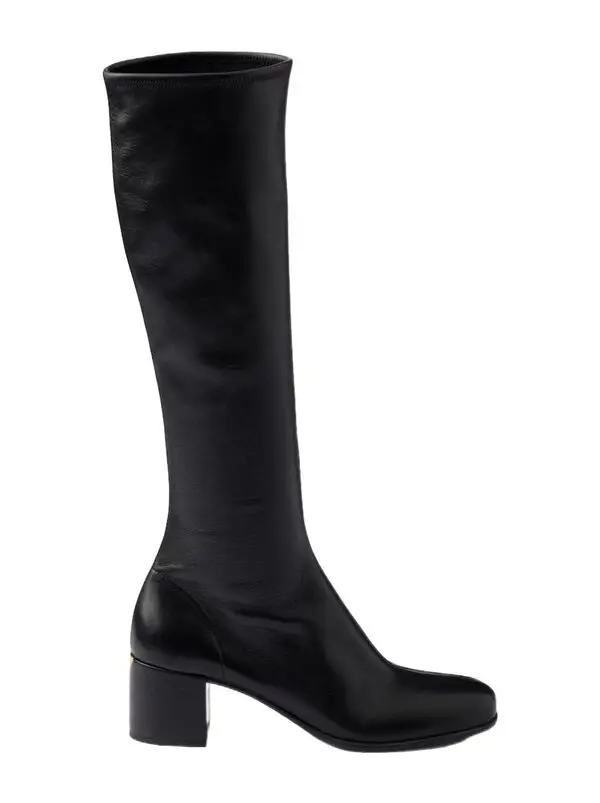 Prada Knee High Boots With Square Heel And Side Zipper - Black