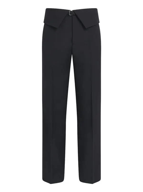 Dries Van Noten Wool Folded Straight Trousers - Black