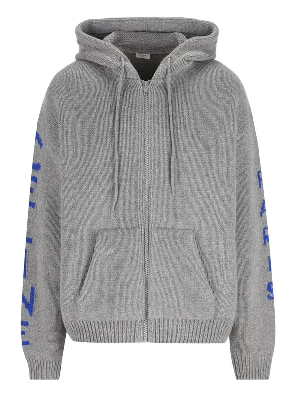 Celine Ribbed-knit Hooded Zip-up Cardigan - Grey/blue