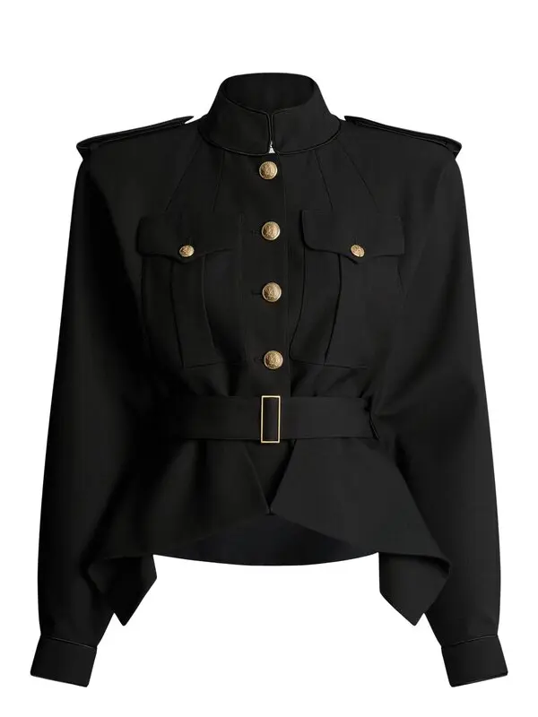Balmain Virgin Wool Belted Jacket - Black